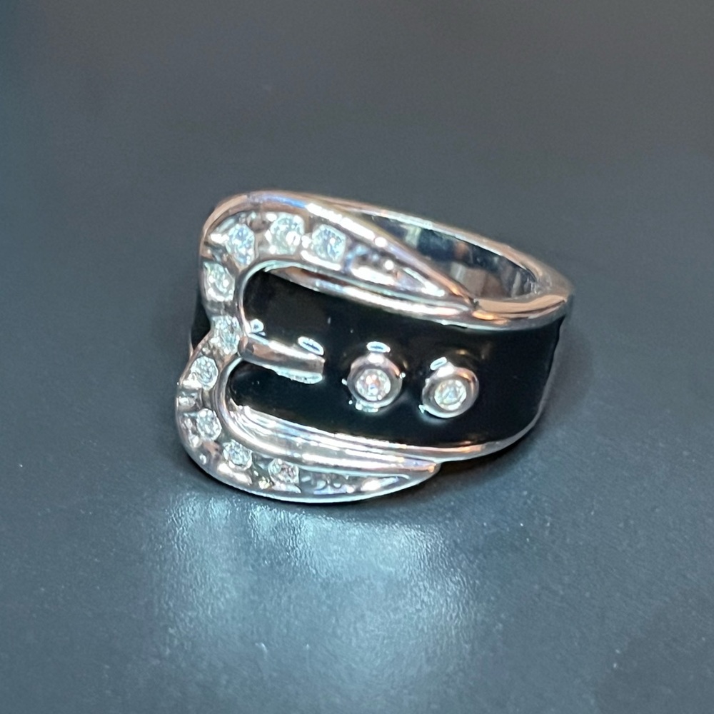 Camille Lucie Black Enamel And Cubic Zirconia Belt Bu… - Gem